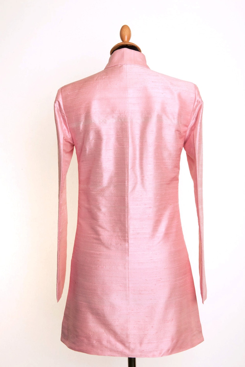 Women's Silk Coat, Light Pink, Long Jacket, Raw Silk, Cashmere, Shot ...