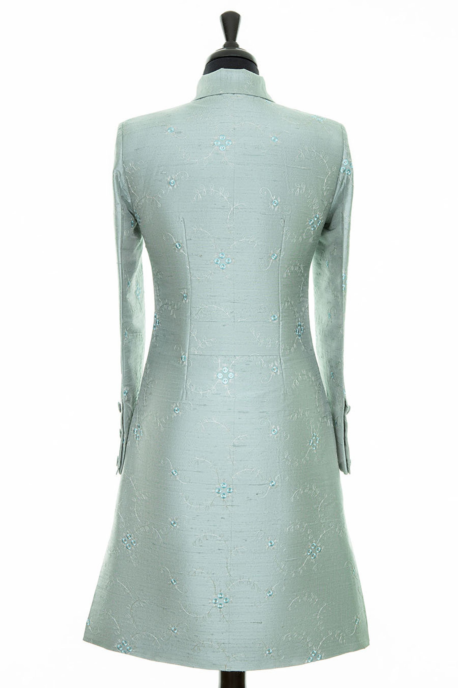Women's Pale Blue Grey Embroidered Silk Tailored Coat - Etsy UK