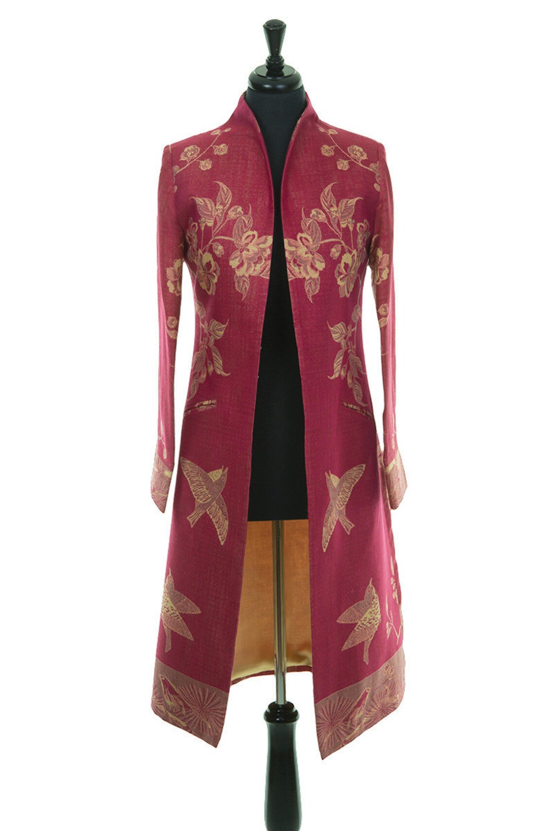 Ladies Deep Raspberry Pink Cashmere Dress Coat Tree of Life - Etsy UK