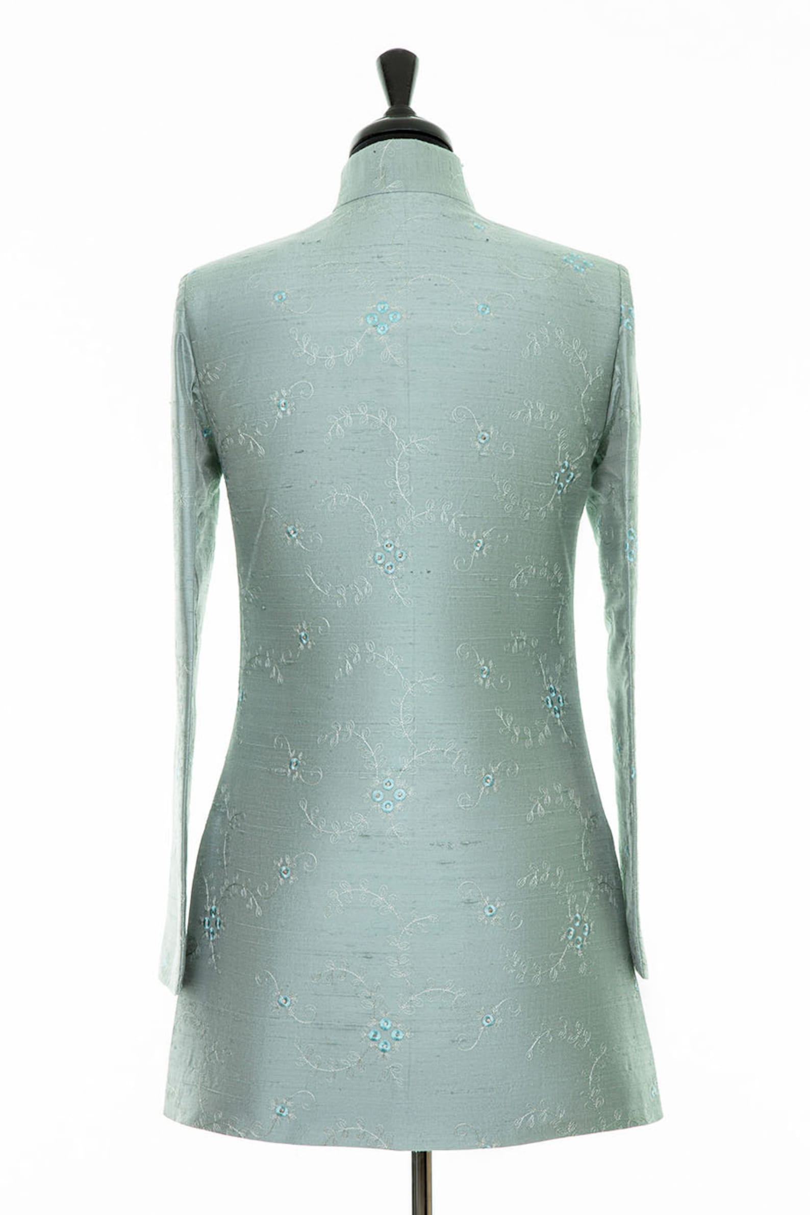 Ladies Pale Grey Blue Silver Embroidered Raw Silk Jacket Long | Etsy