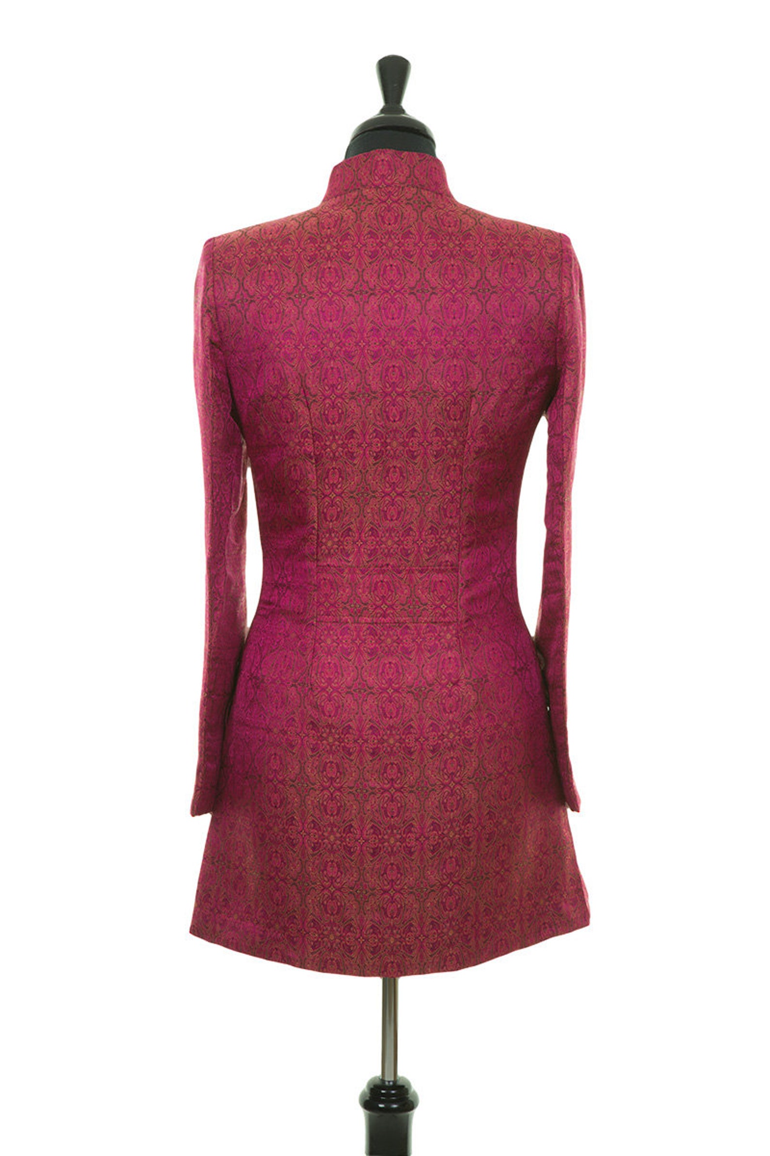 Women's Deep Pink Jacquard Silk Long Jacket High Collar - Etsy UK
