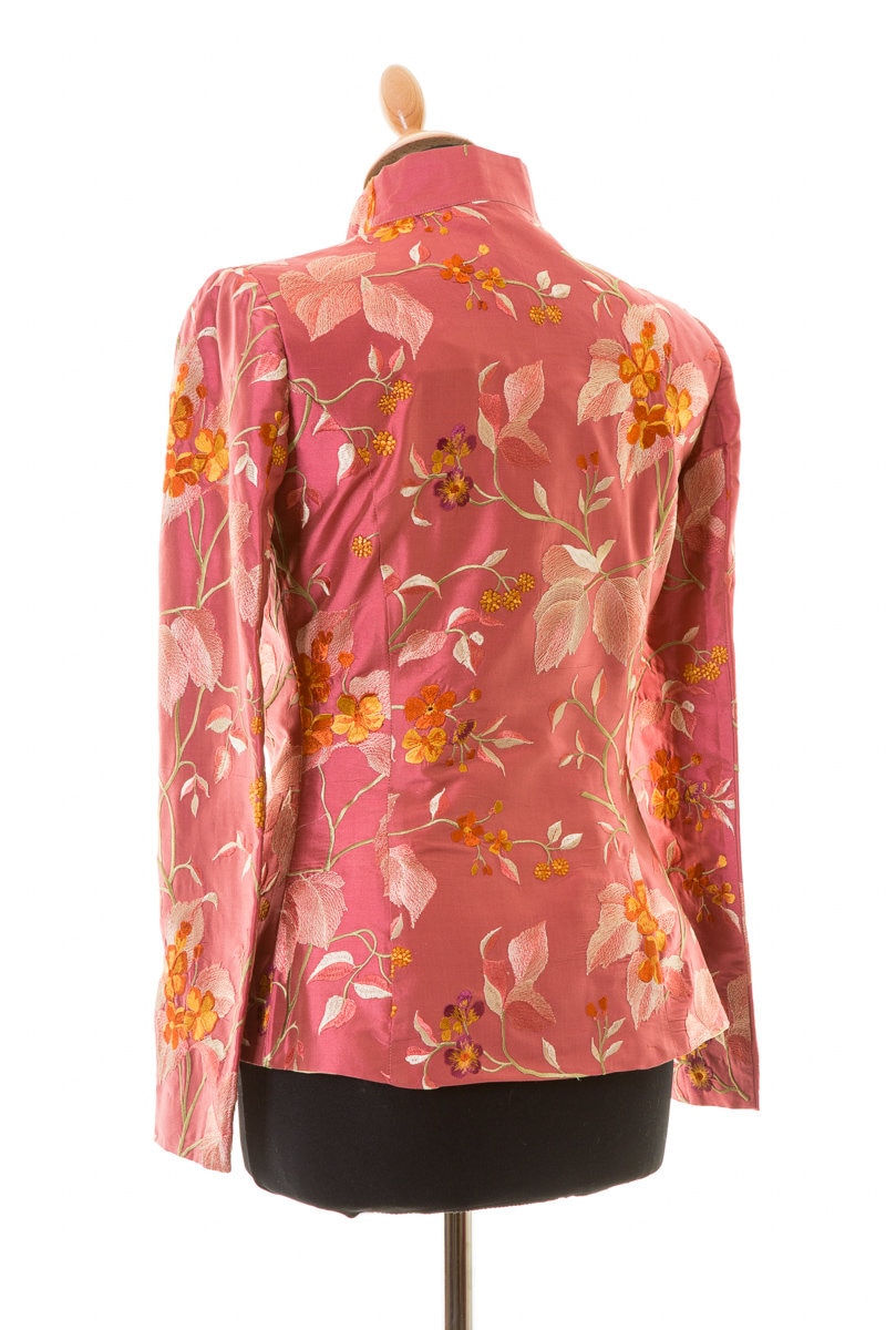 Embroidered Silk Jacket: Pink Floral Occasion Coat - Etsy UK