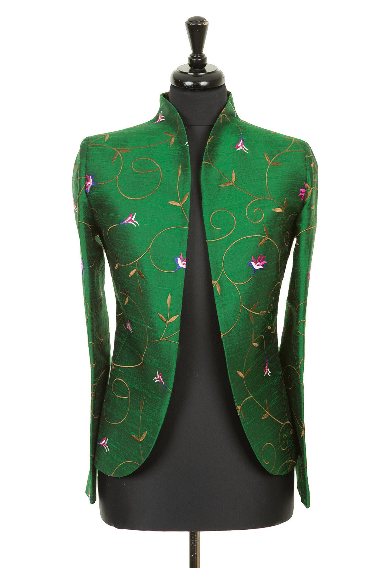 Women's Emerald Green Embroidered Silk Fitted Jacket - Etsy