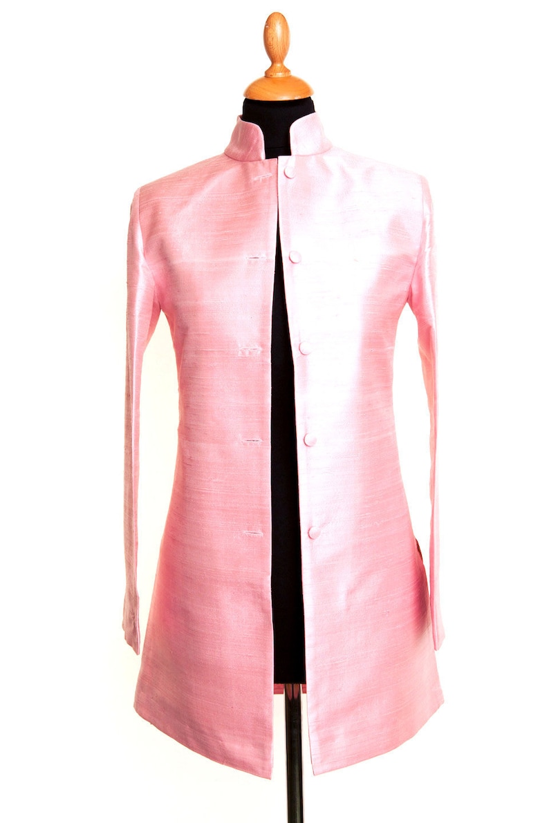 Women's Silk Coat, Light Pink, Long Jacket, Raw Silk, Cashmere, Shot ...