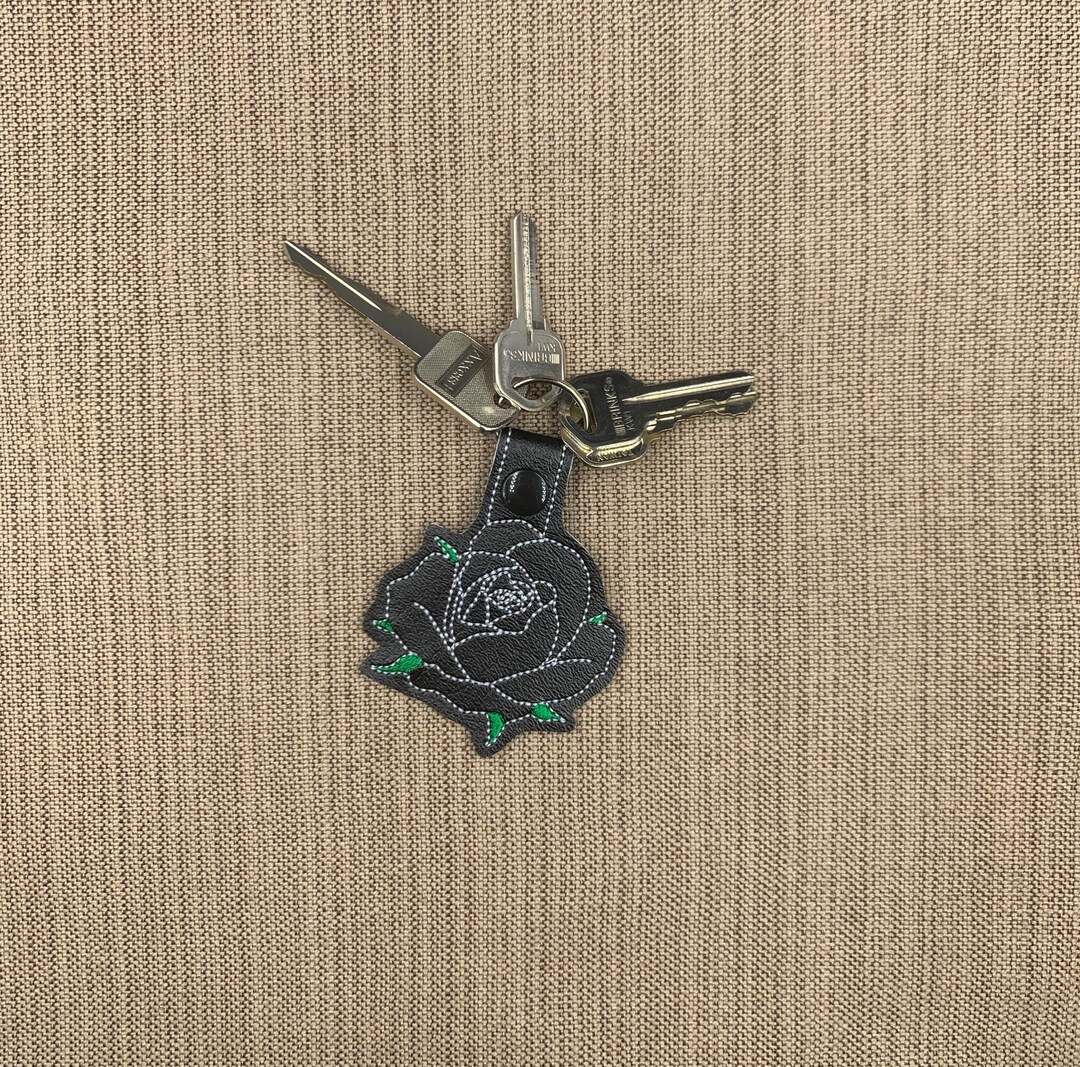 Black Rose Key Chain Black Rose Key Accessory Black Rose Gift Black ...