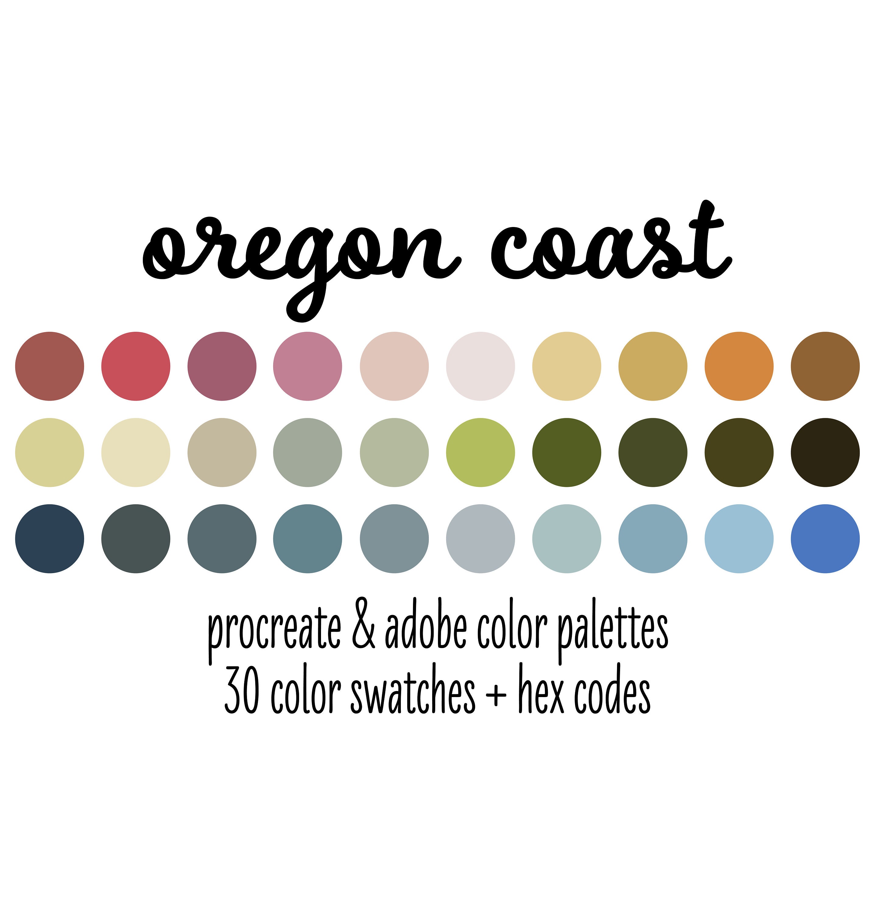 Oregon Coast Color Palette for Procreate Adobe | Etsy