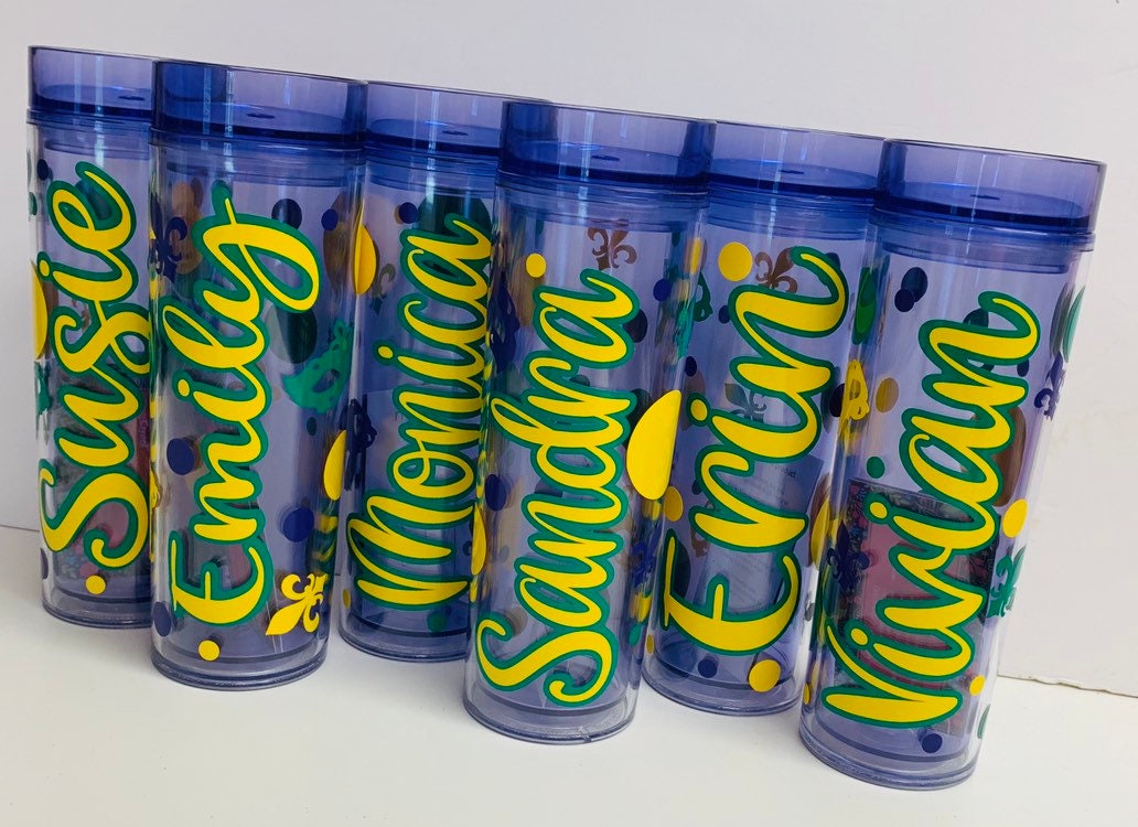 Mardi Gras Skinny Tumbler 16 Oz With Straw Mardi Gras Tumbler - Etsy