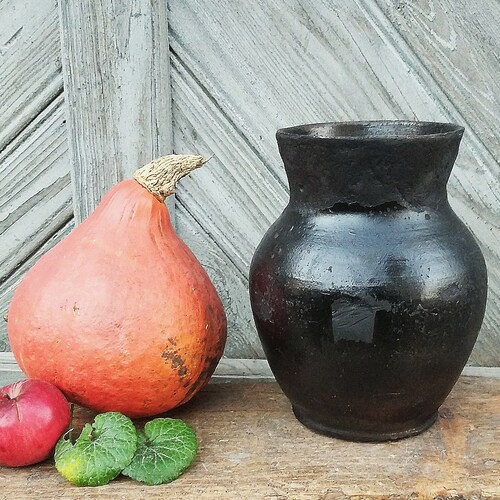 Primitive Antique Clay Pitcher Black Ceramic Crock Rustic - Etsy