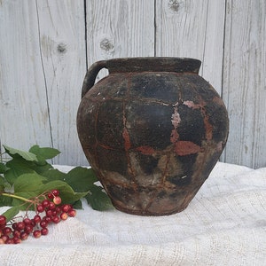 Vintage clay pot Large antique vase Ceramic crock Rustic | Etsy