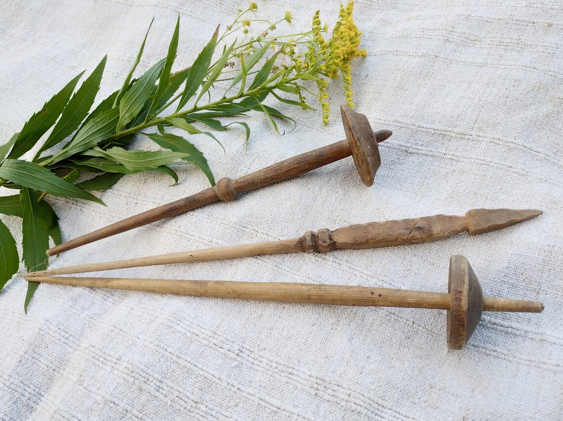 Antique weaving drop spindle set Old loom parts Ancient crafts | Etsy