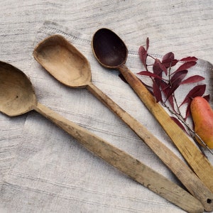Large Antique Wooden Spoon Set of 3 Country Kitchen Decor Farmhouse ...