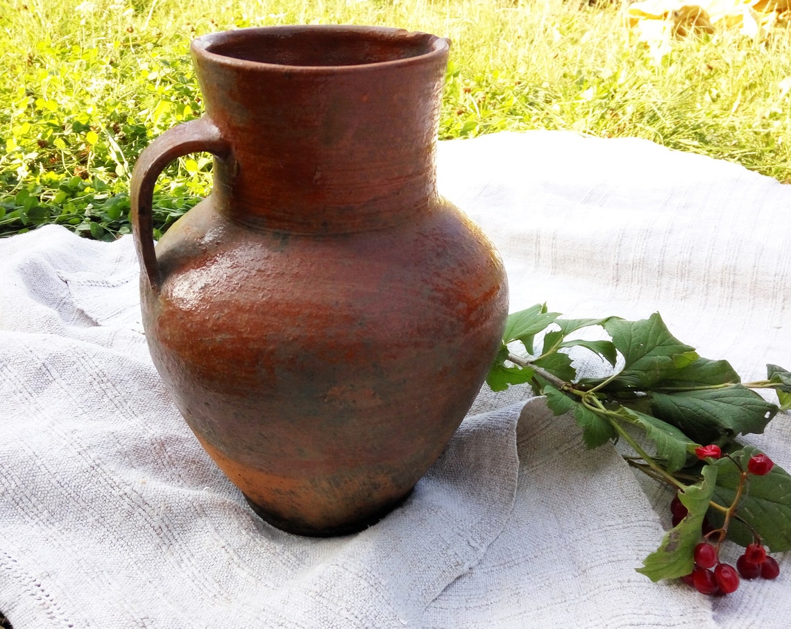Rustic Potthery Jug Vase for Country Kitchen Primitive Decor - Etsy