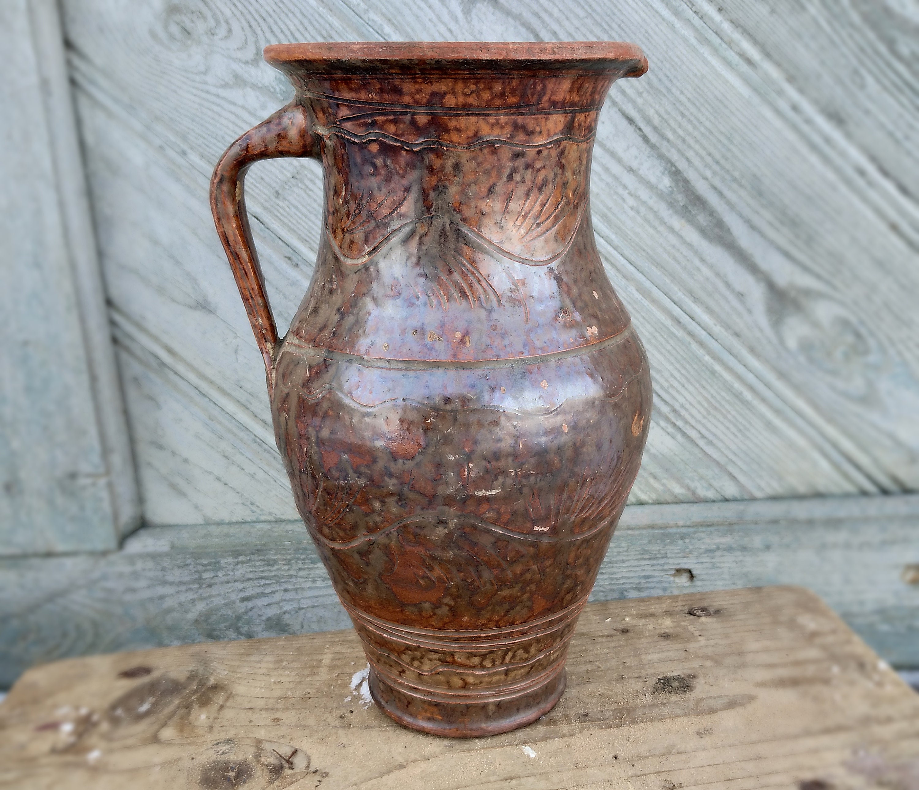 Antique ceramic vase Rustic handpainted clay jug Farmhouse | Etsy