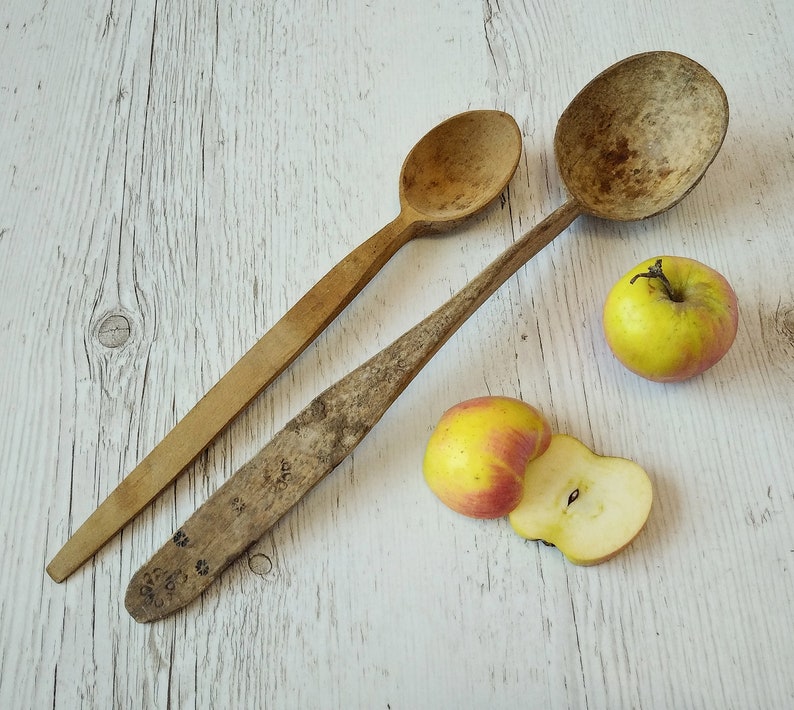 Large Wooden Spoons Set Hand Carved Wood Rustic Kitchen Decor Country ...
