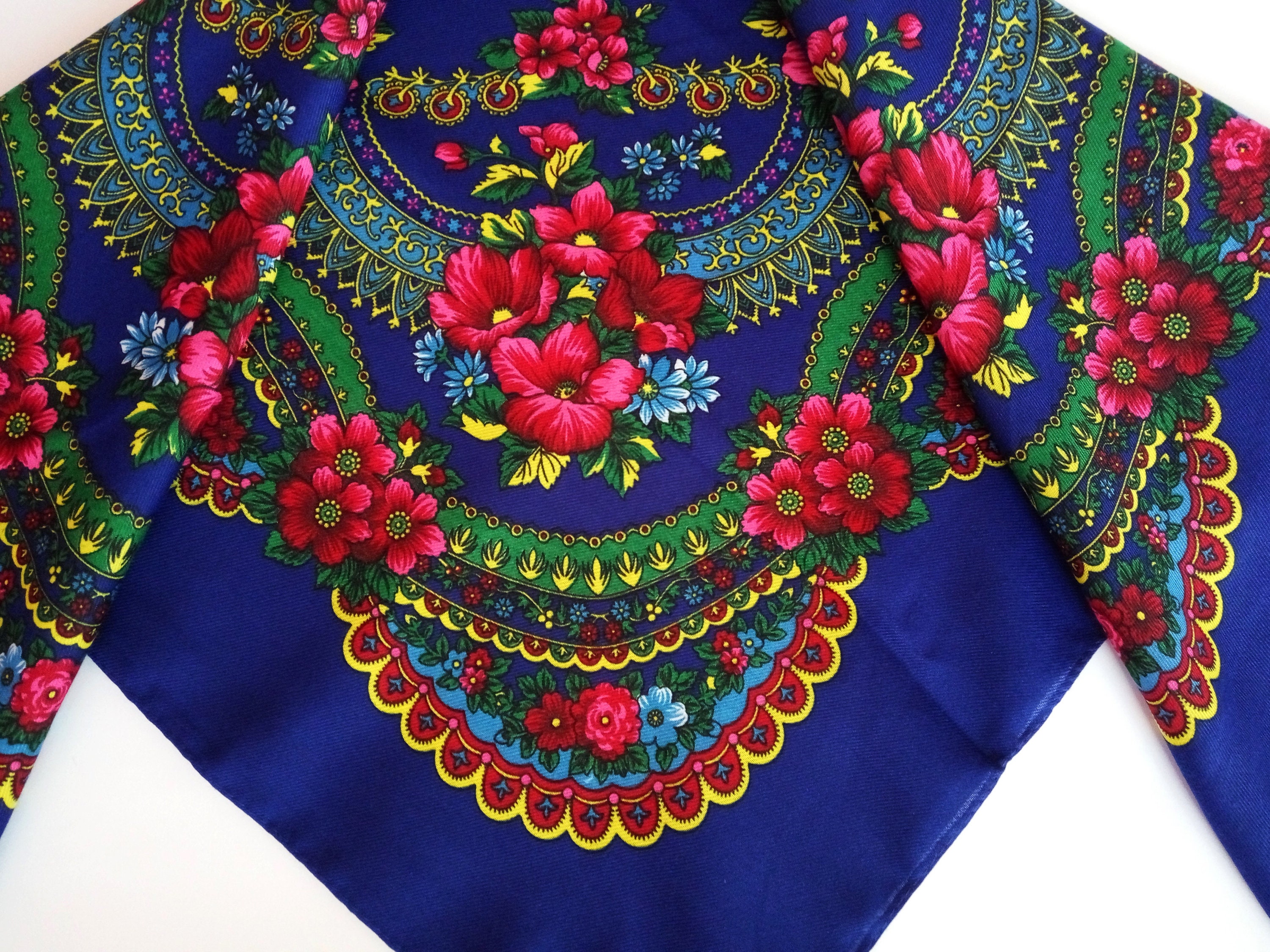 Vintage russian shawl Wool scarf Floral head scarf Gift idea | Etsy