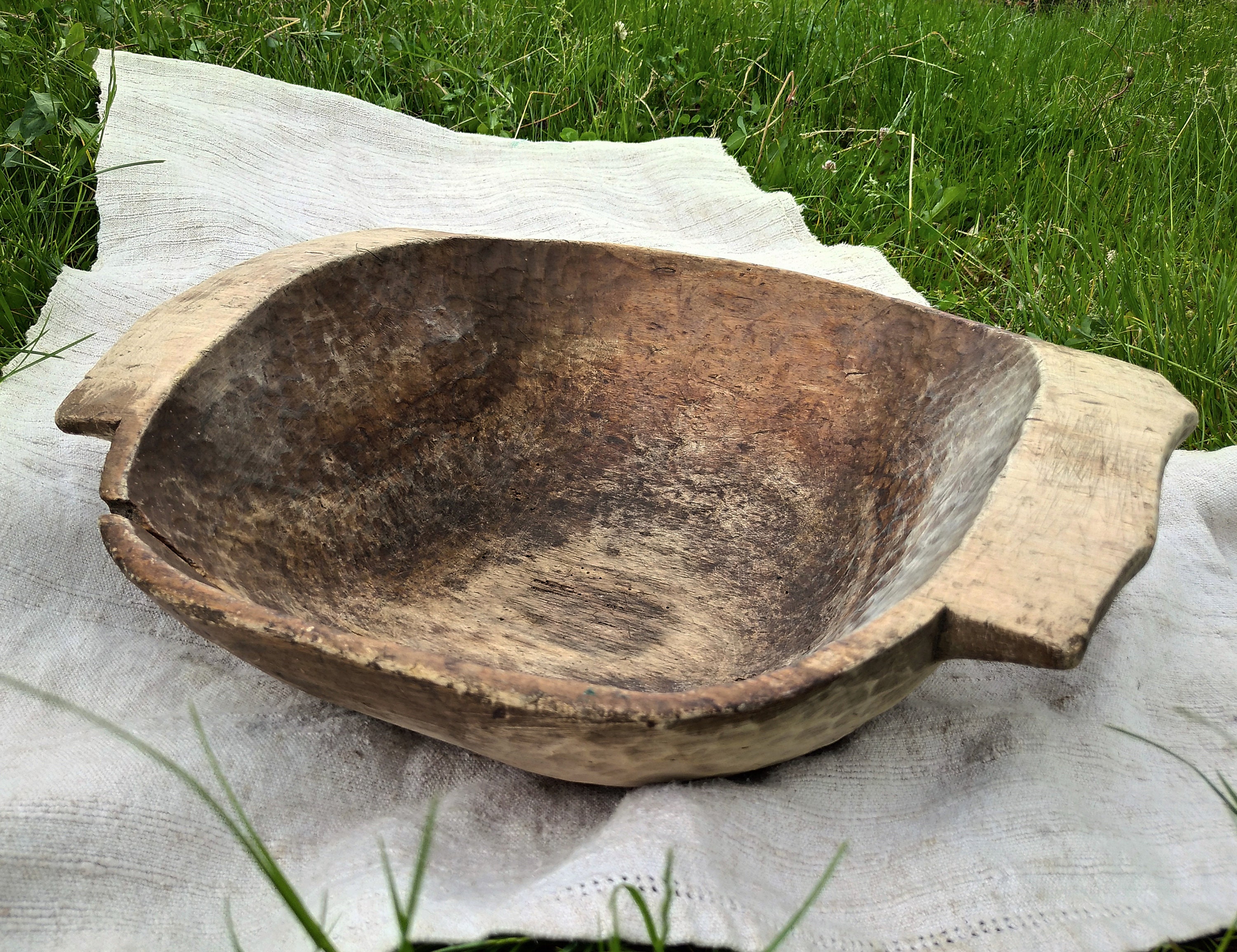 Wooden bowl Primitive antique wood plate 21 Rustic home | Etsy