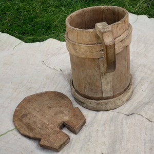 Antique box of wood XXL Rustic pail bucket with lid Wooden | Etsy