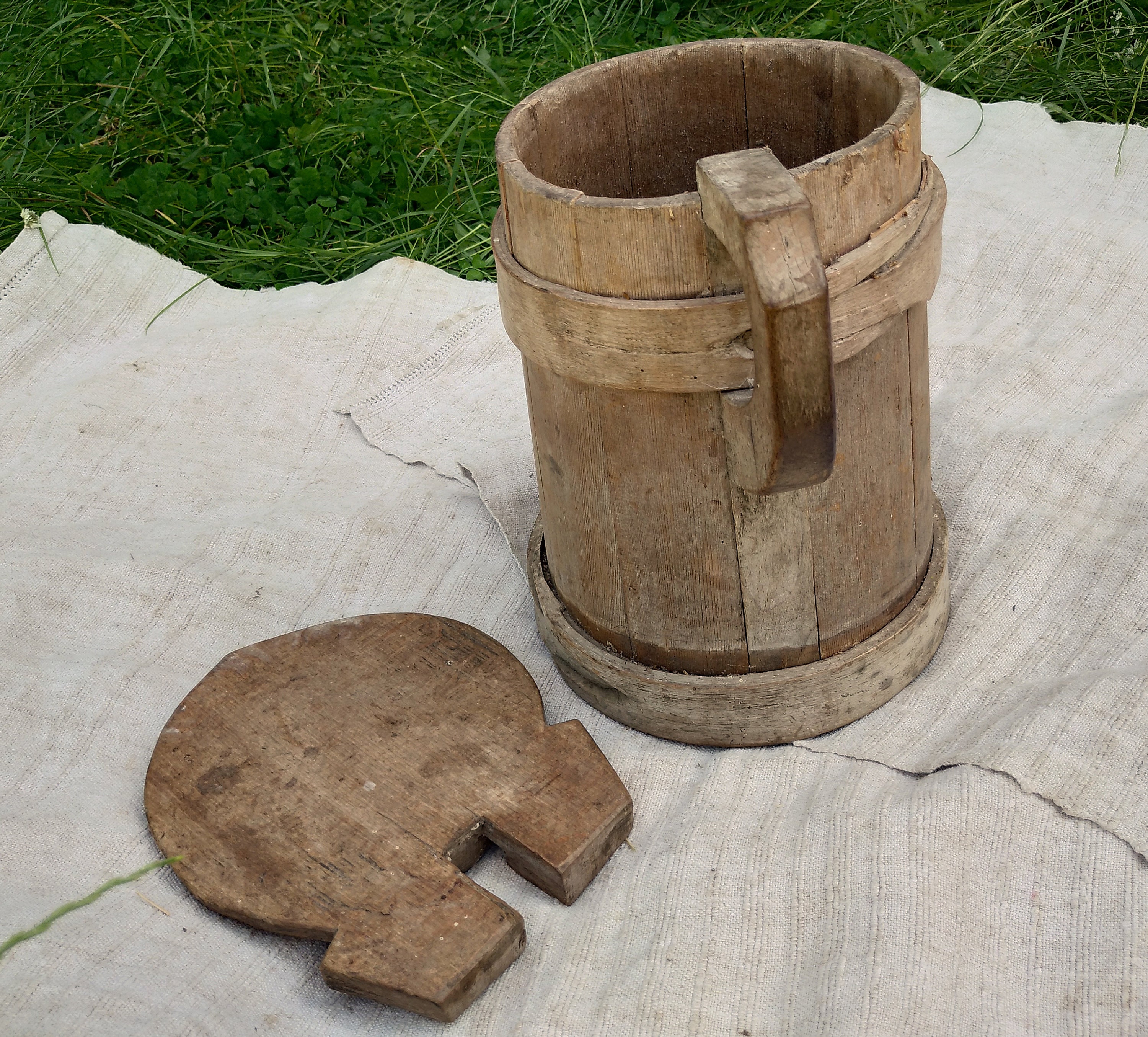 Antique box of wood XXL Rustic pail bucket with lid Wooden | Etsy