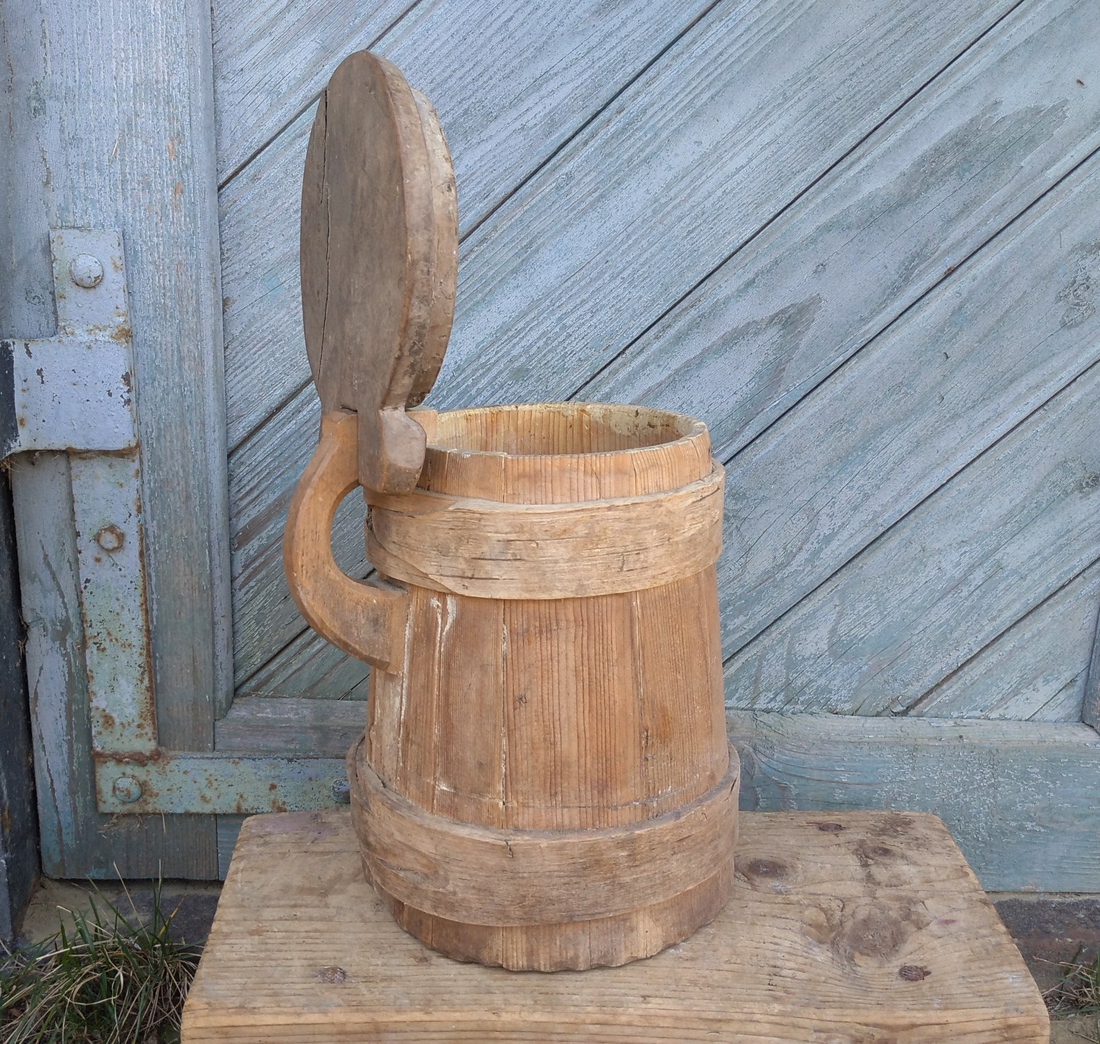 Primitive Antique Wooden Pitcher With a Lid Unique Ancient - Etsy
