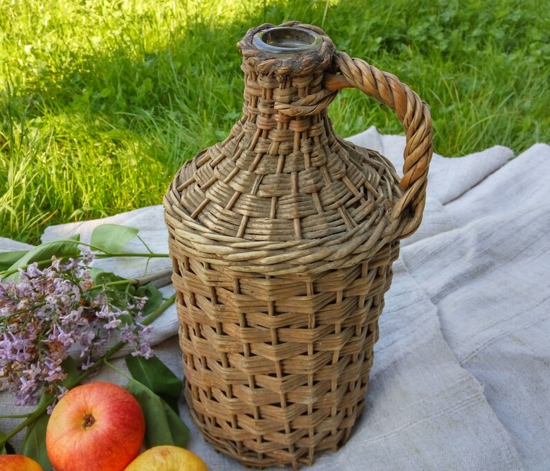 Antique demijohn Large wicker bottle Glass bottle Glas jars | Etsy