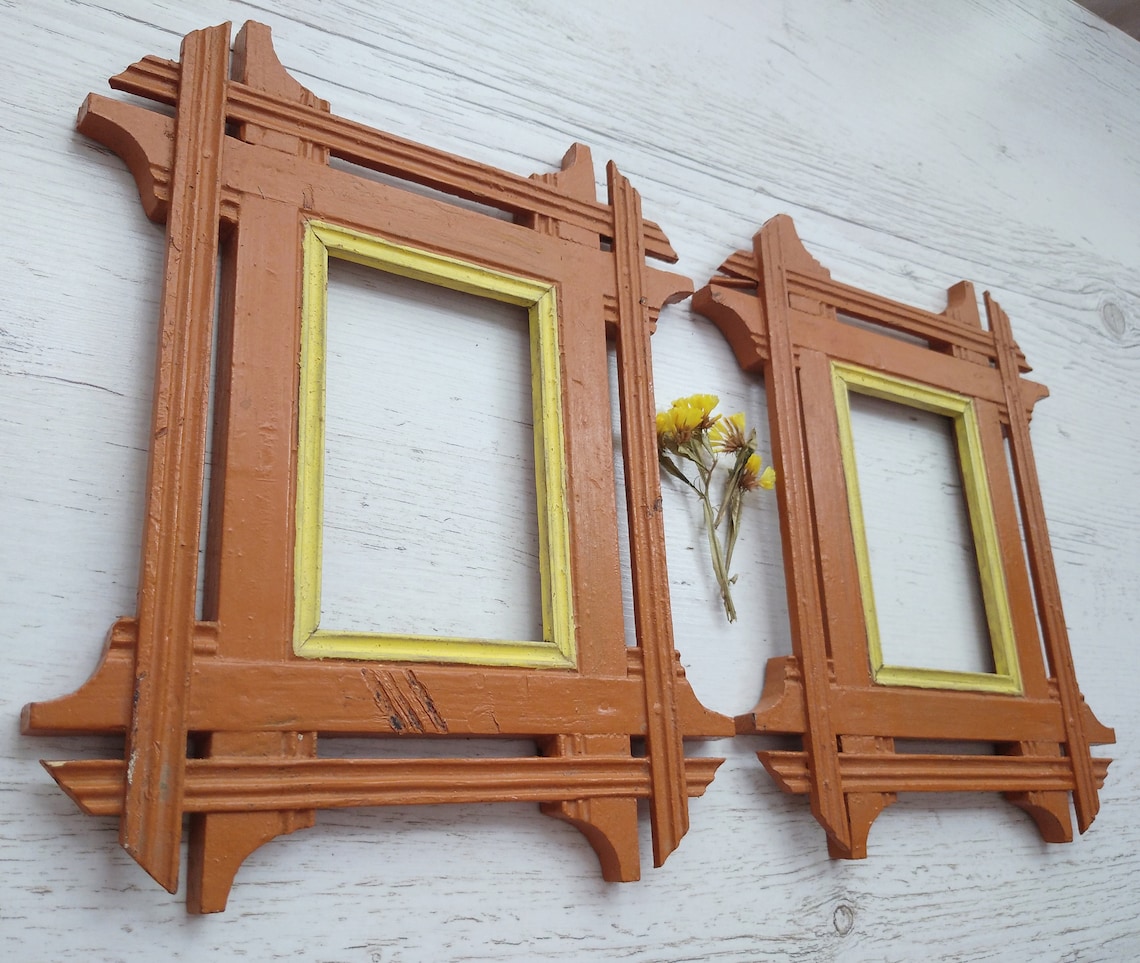 Antique Photo Frames Set of Two Wood Frame Set Large Primitive | Etsy