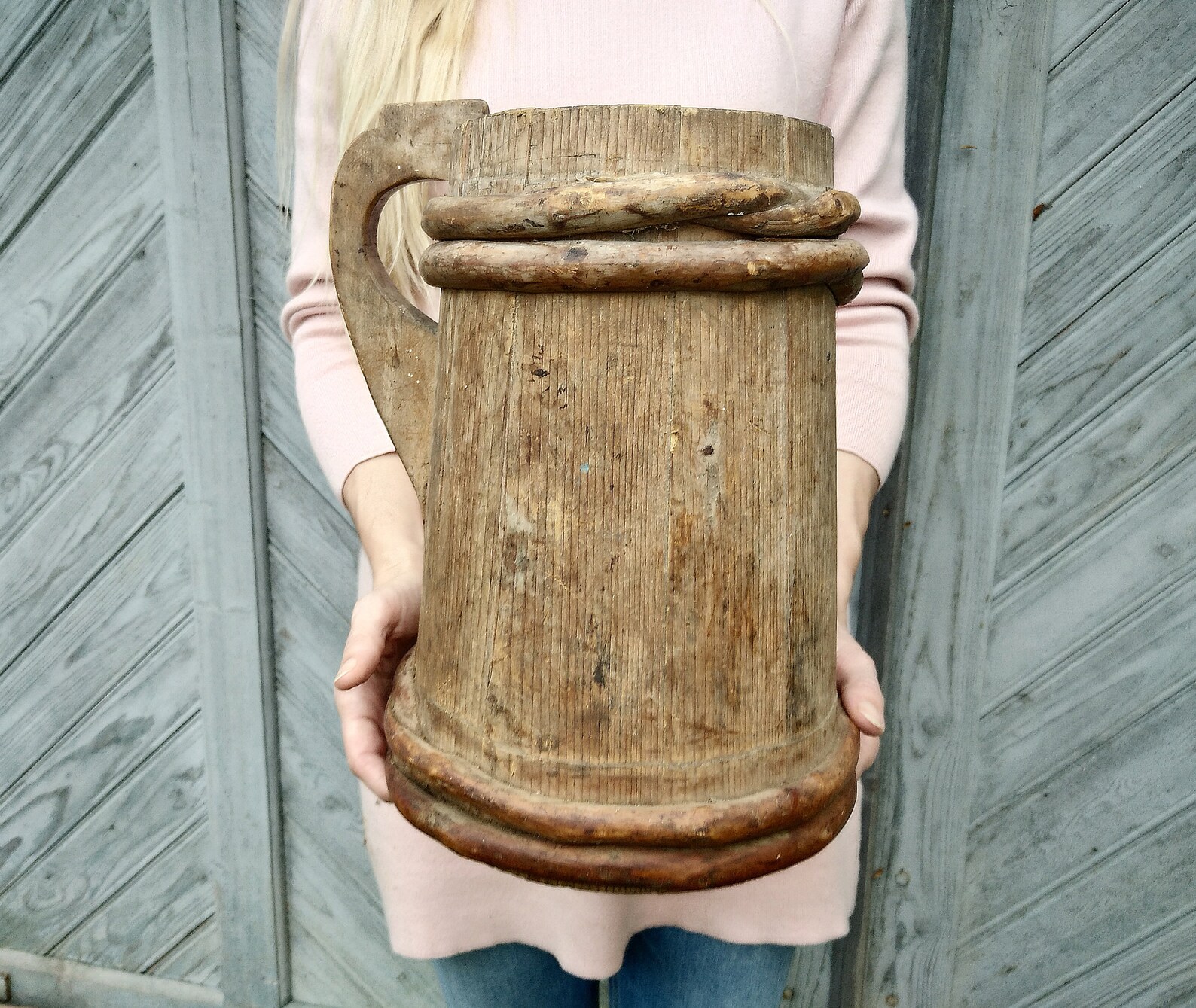 Antique Wood Vase Primitive Wooden Pitcher Rustic Home Decor - Etsy