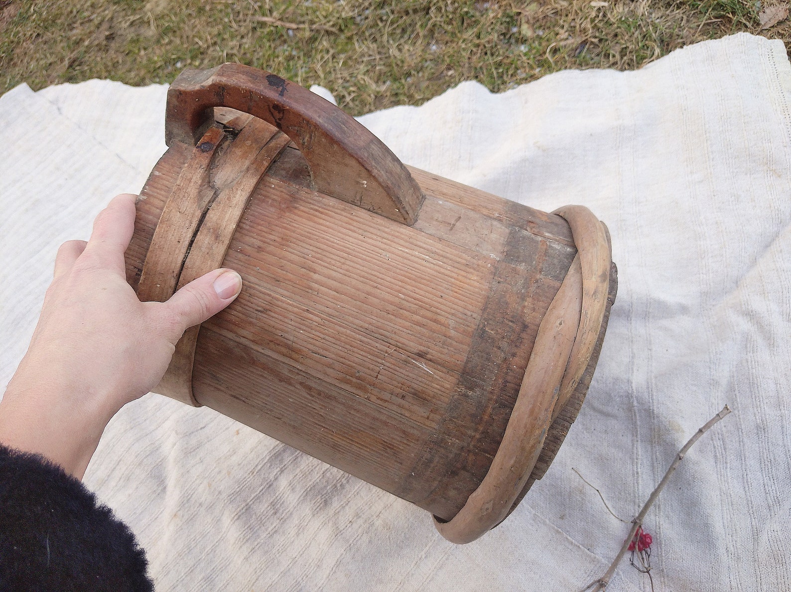 Antique Box of Wood XXL Rustic Pail Bucket With Lid Wooden - Etsy