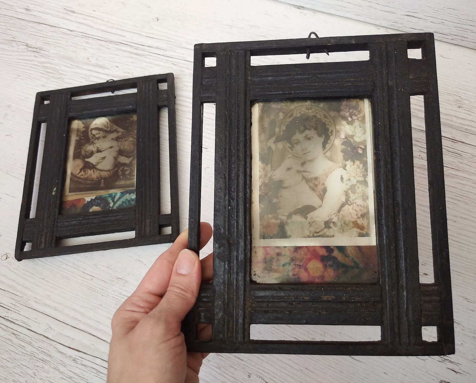 Antique Photo Frames Set Two Wood Frame Set Large Primitive - Etsy