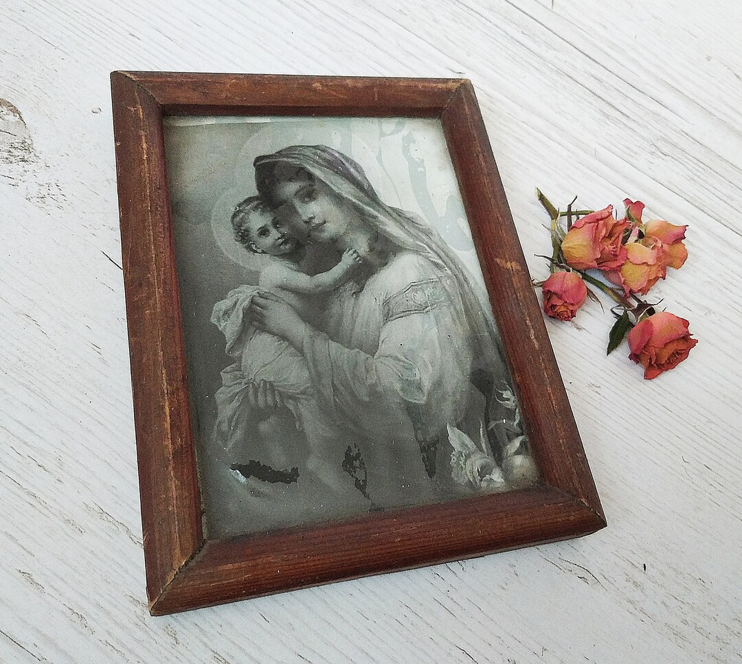 Vintage Catholic Icon in Wood Frame Framed Icon Antique Photo Frames ...