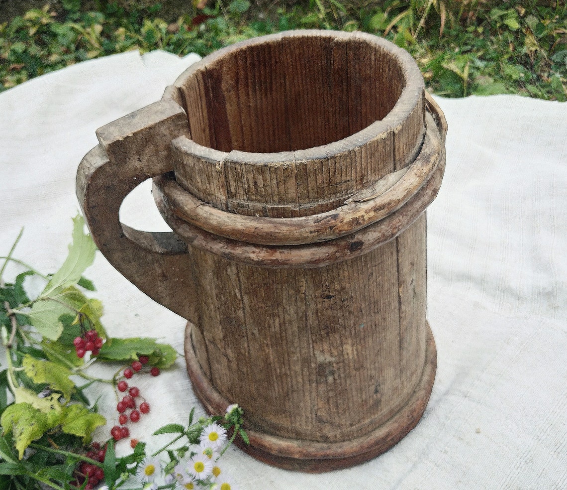 Antique Wood Vase Primitive Wooden Pitcher Rustic Home Decor - Etsy