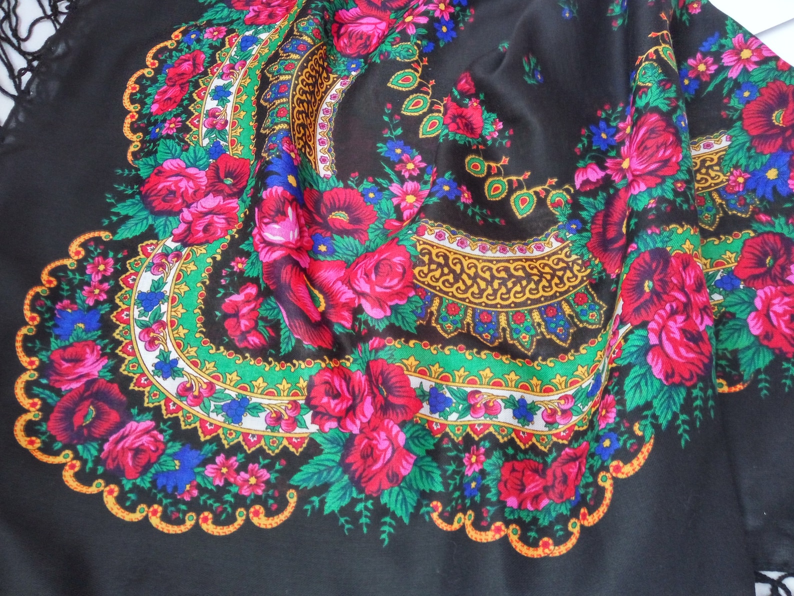 Large Russian Shawl Lightweight Wool Scarf Floral Scarf With - Etsy