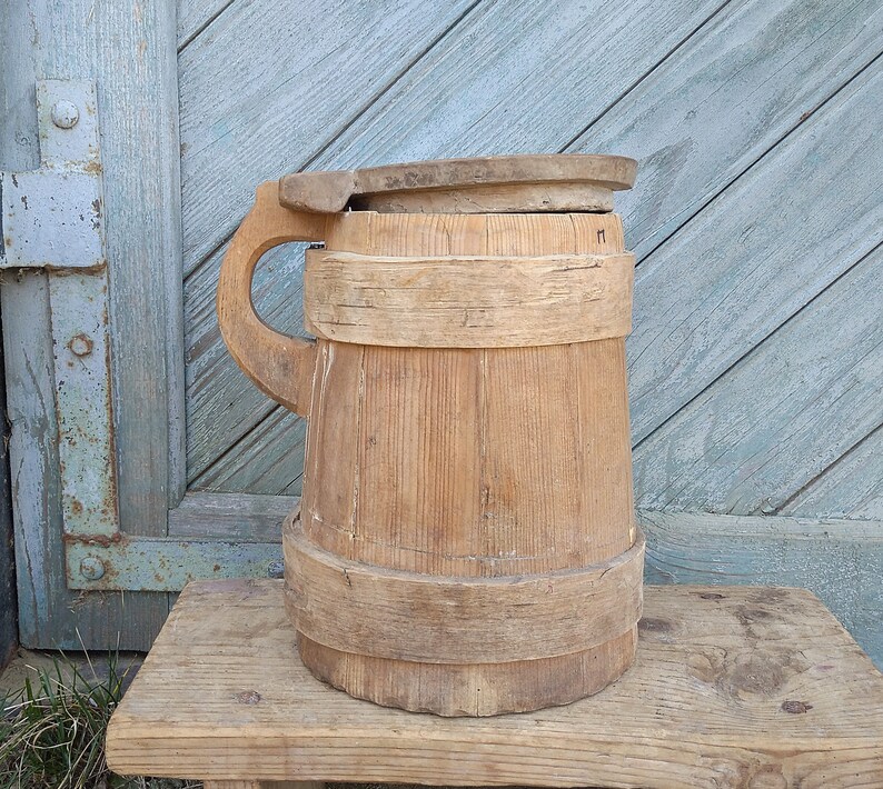 Primitive Antique Wooden Pitcher With a Lid Unique Ancient - Etsy