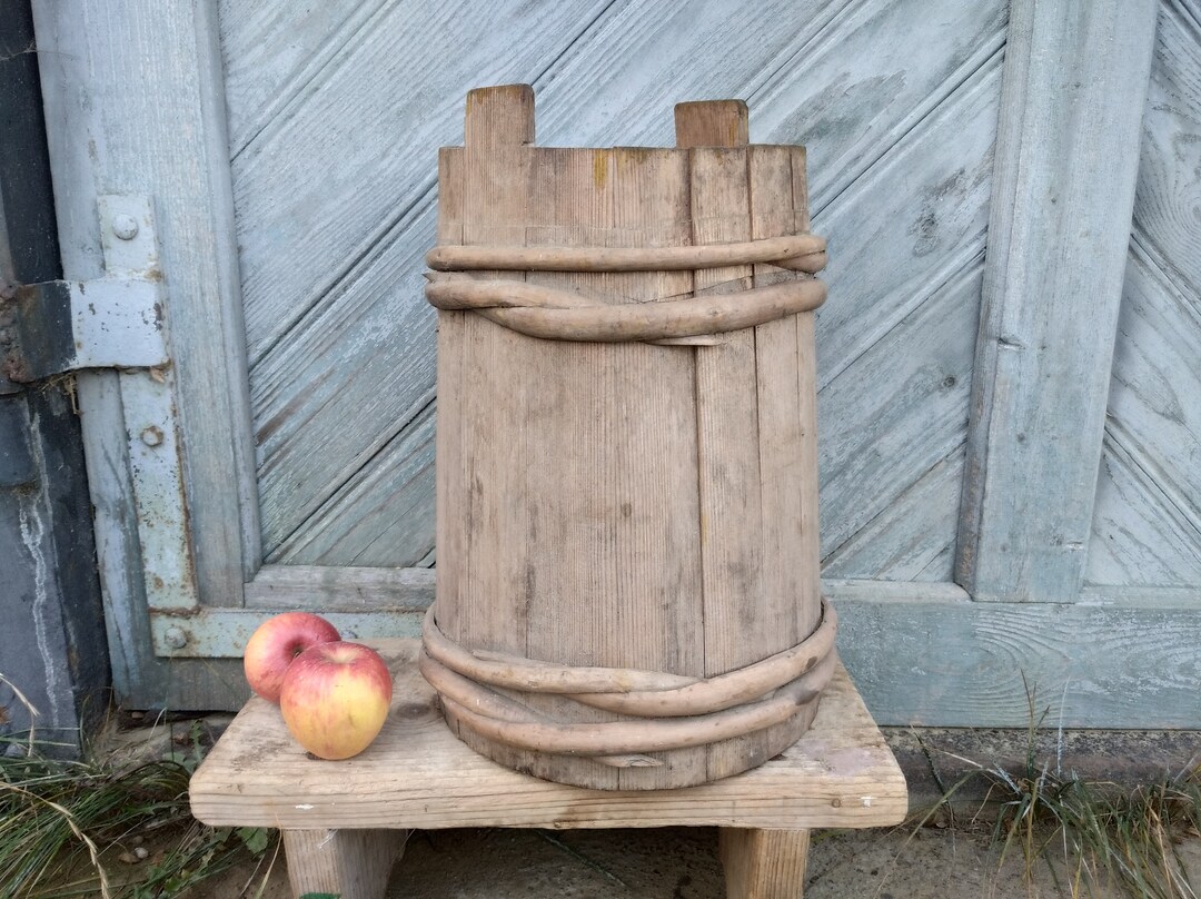 Primitive Wood Container Antique Hamper of Wood Rustic Cloth Organizer ...