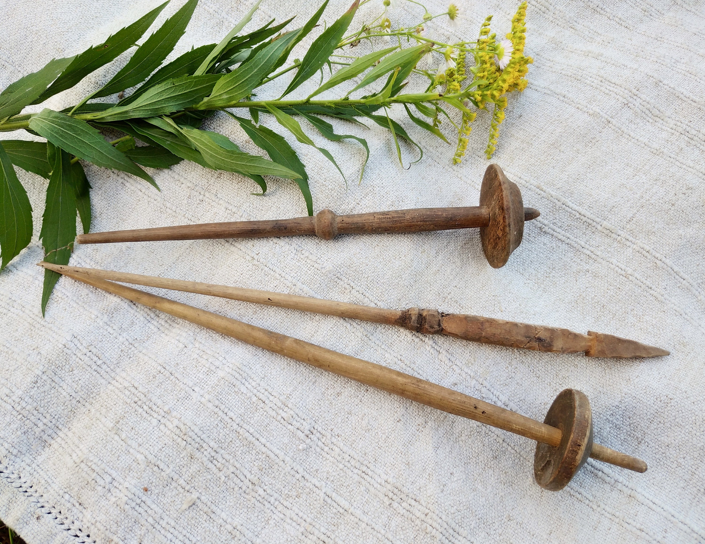 Antique weaving drop spindle set Old loom parts Ancient crafts | Etsy