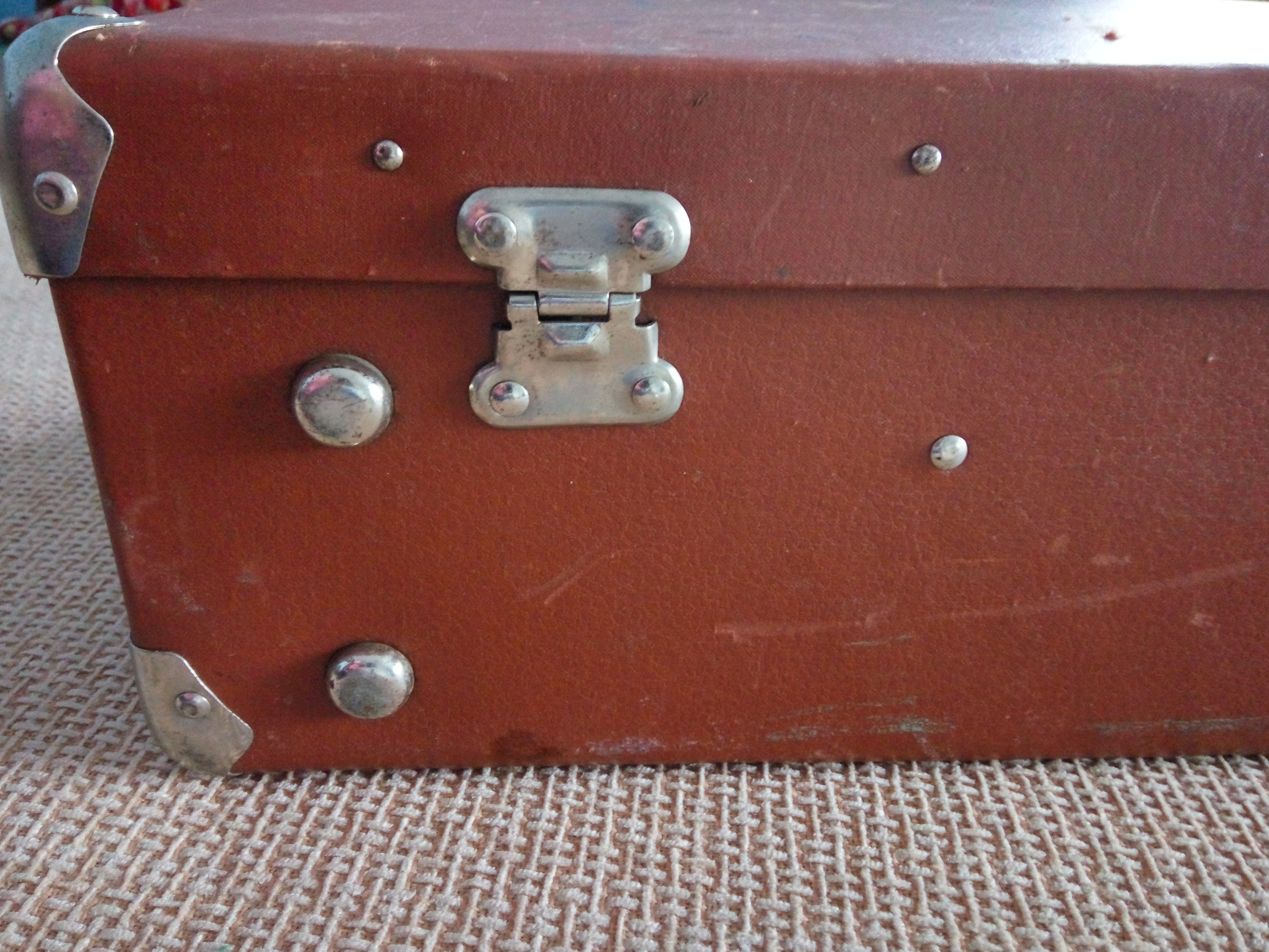 Vintage cardboard suitcase 1950s luggage Brown case Faux | Etsy