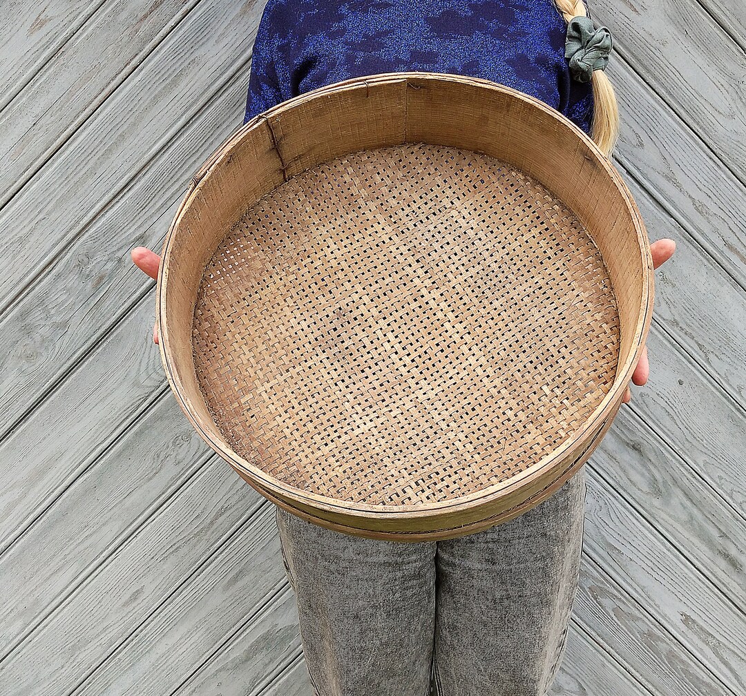 Large Antique Sifter 17.5" Wooden Sieve Basket Country Wall Decor Round ...