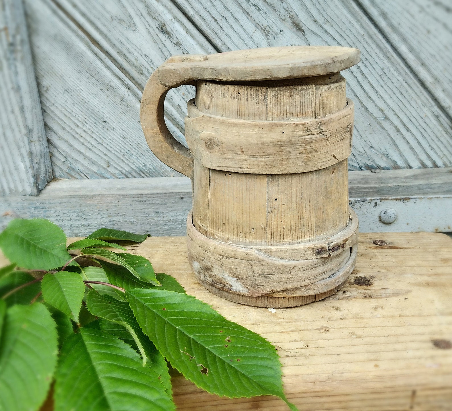 Primitive Antique Wooden Pitcher With a Lid Unique Ancient | Etsy