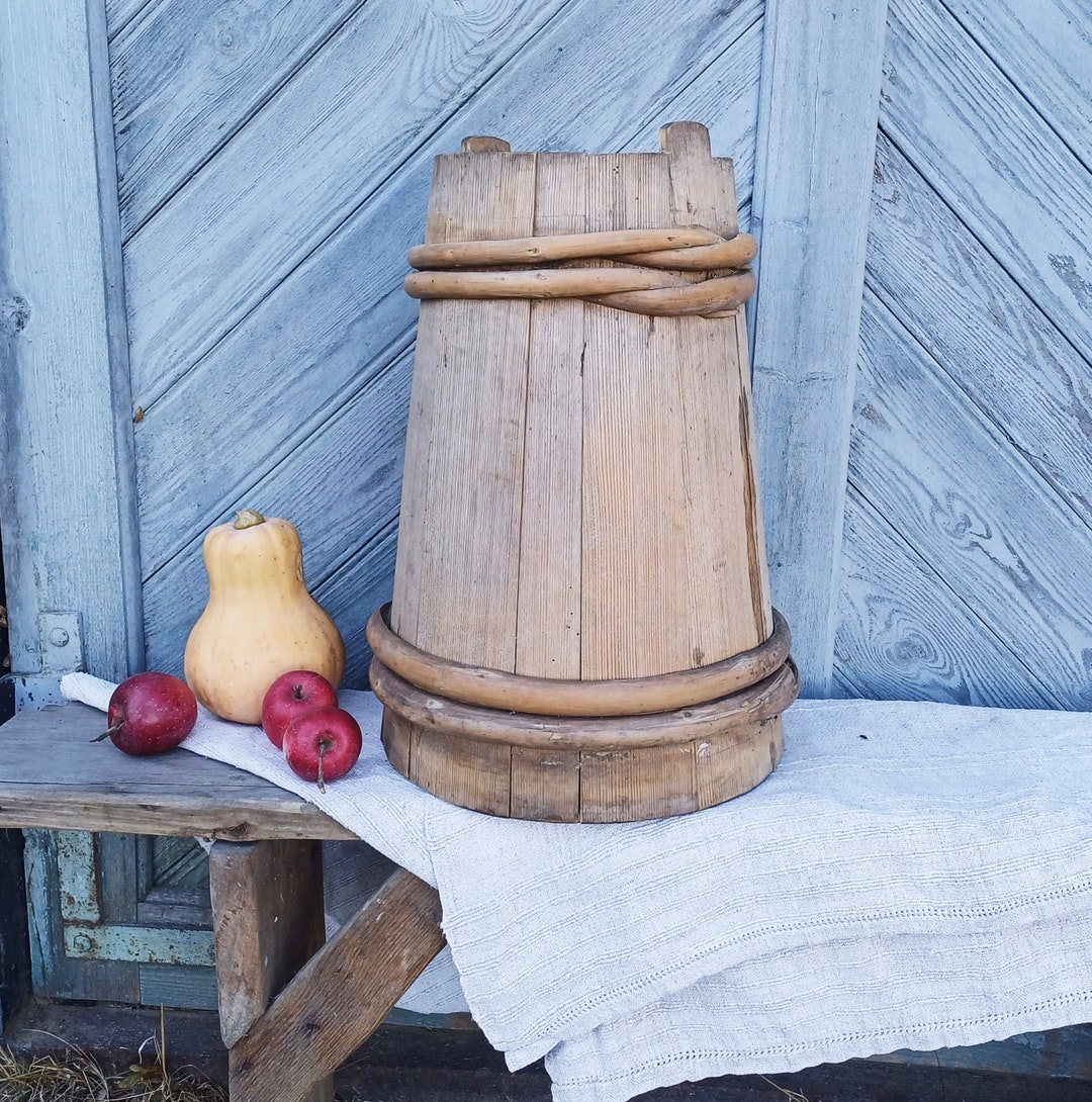 Laundry Basket Antique Wood Hamper Large Wooden Bucket Farmhouse ...