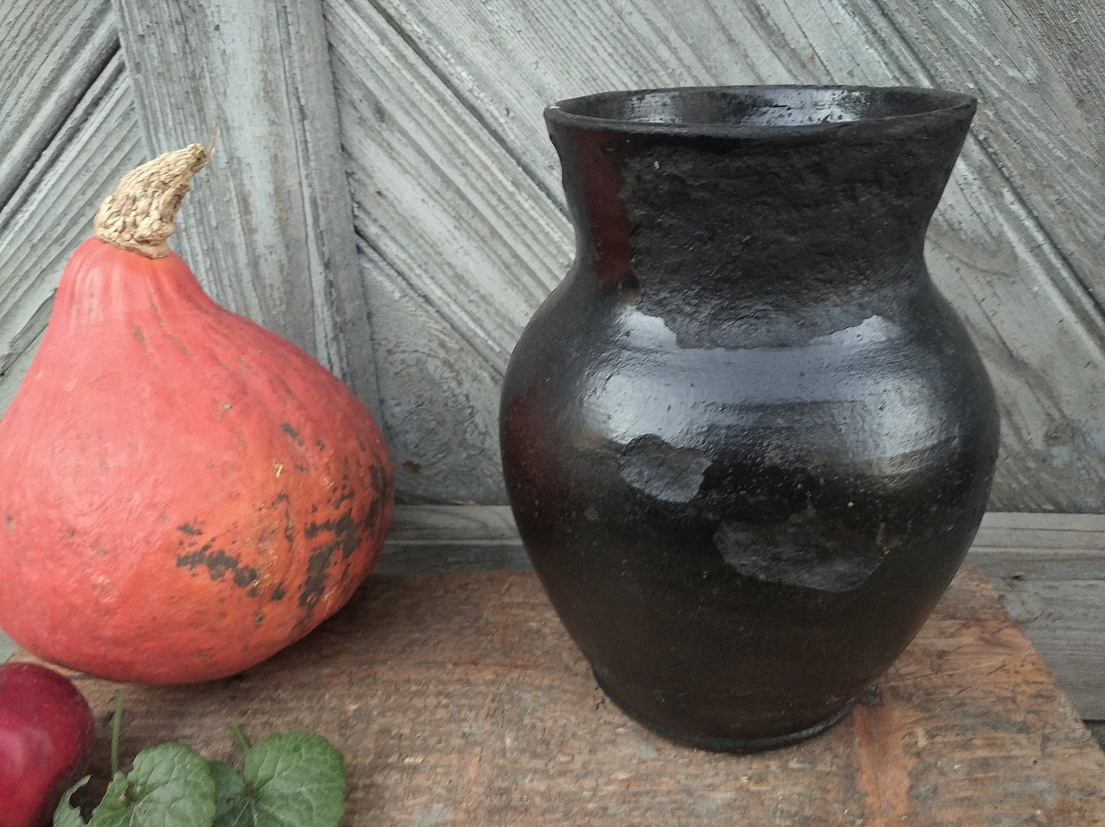 Black Ceramic Crock Antique Clay Pitcher Old Rustic Earthenware Vessel ...