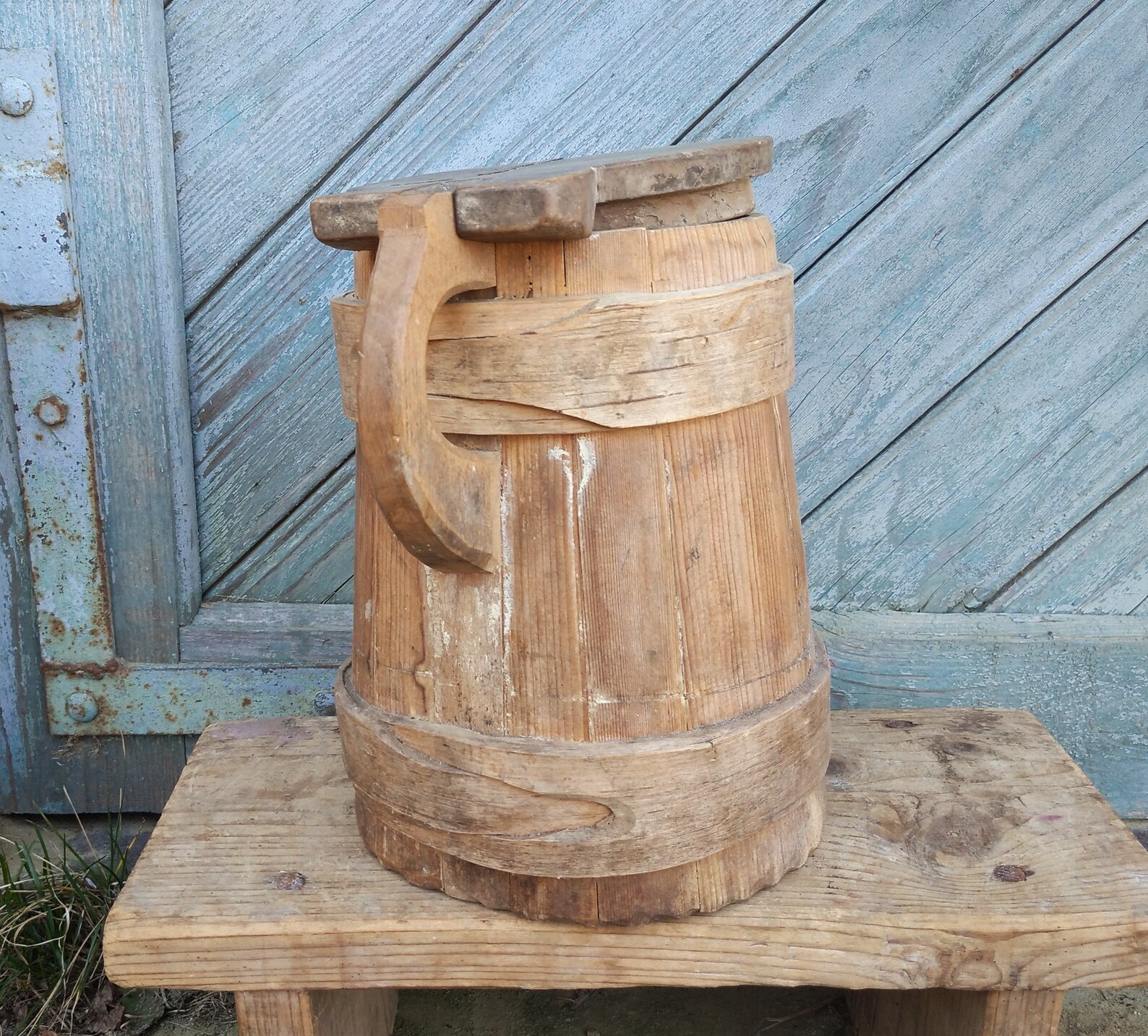 Primitive Antique Wooden Pitcher With a Lid Unique Ancient - Etsy