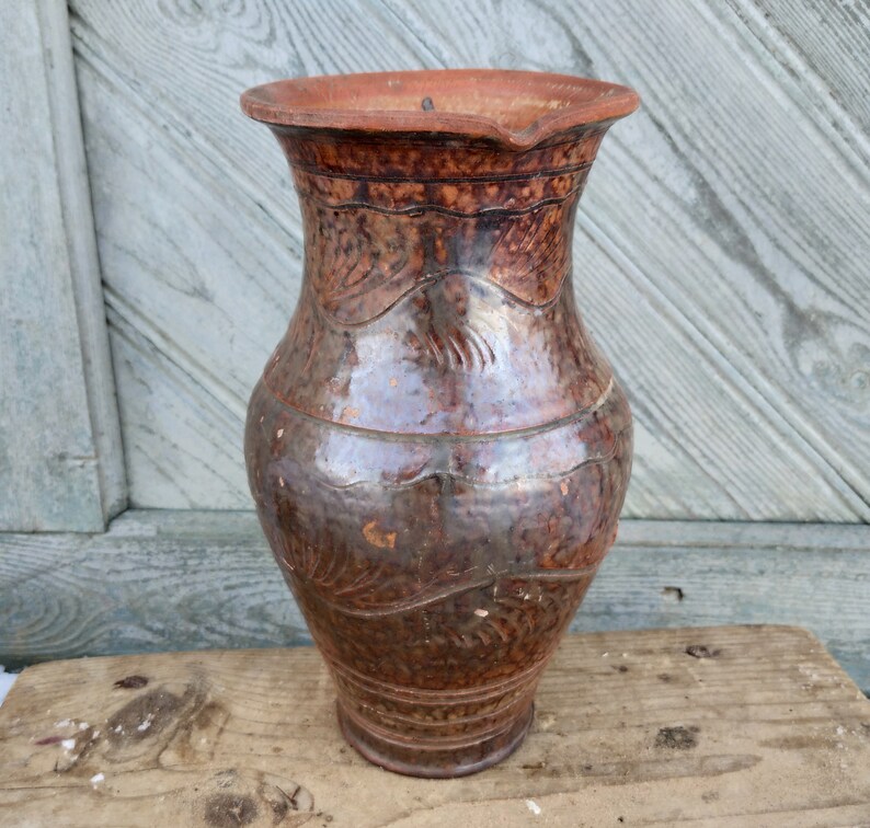 Antique Ceramic Vase Rustic Handpainted Clay Jug Farmhouse | Etsy