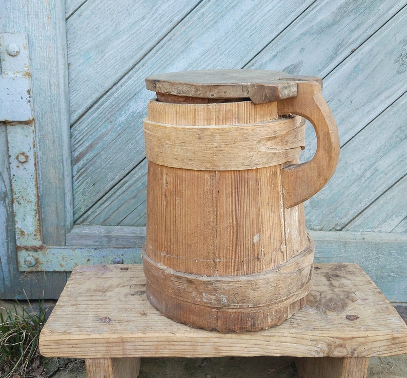 Primitive Antique Wooden Pitcher With a Lid Unique Ancient - Etsy