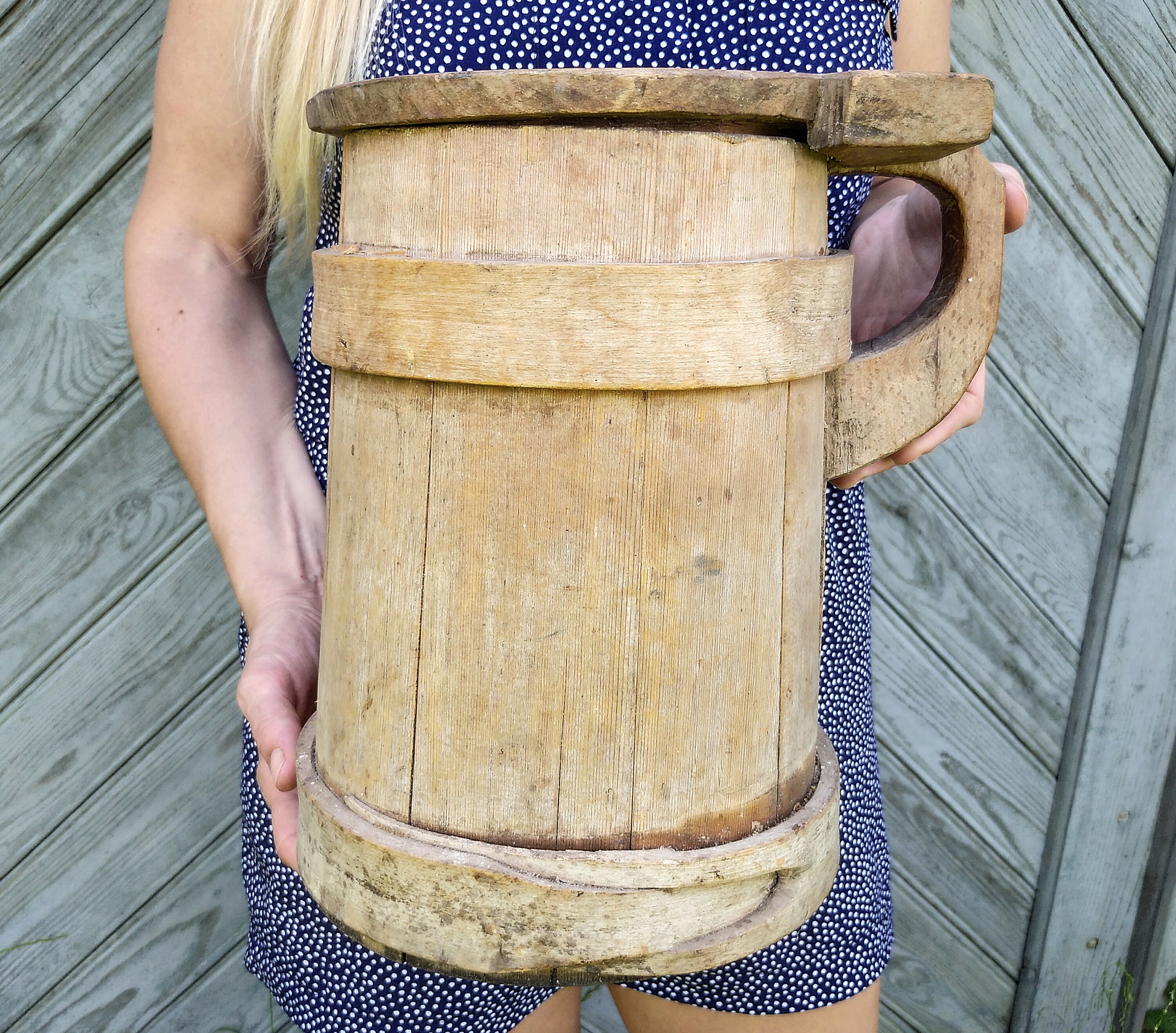 Antique box of wood XXL Rustic pail bucket with lid Wooden | Etsy