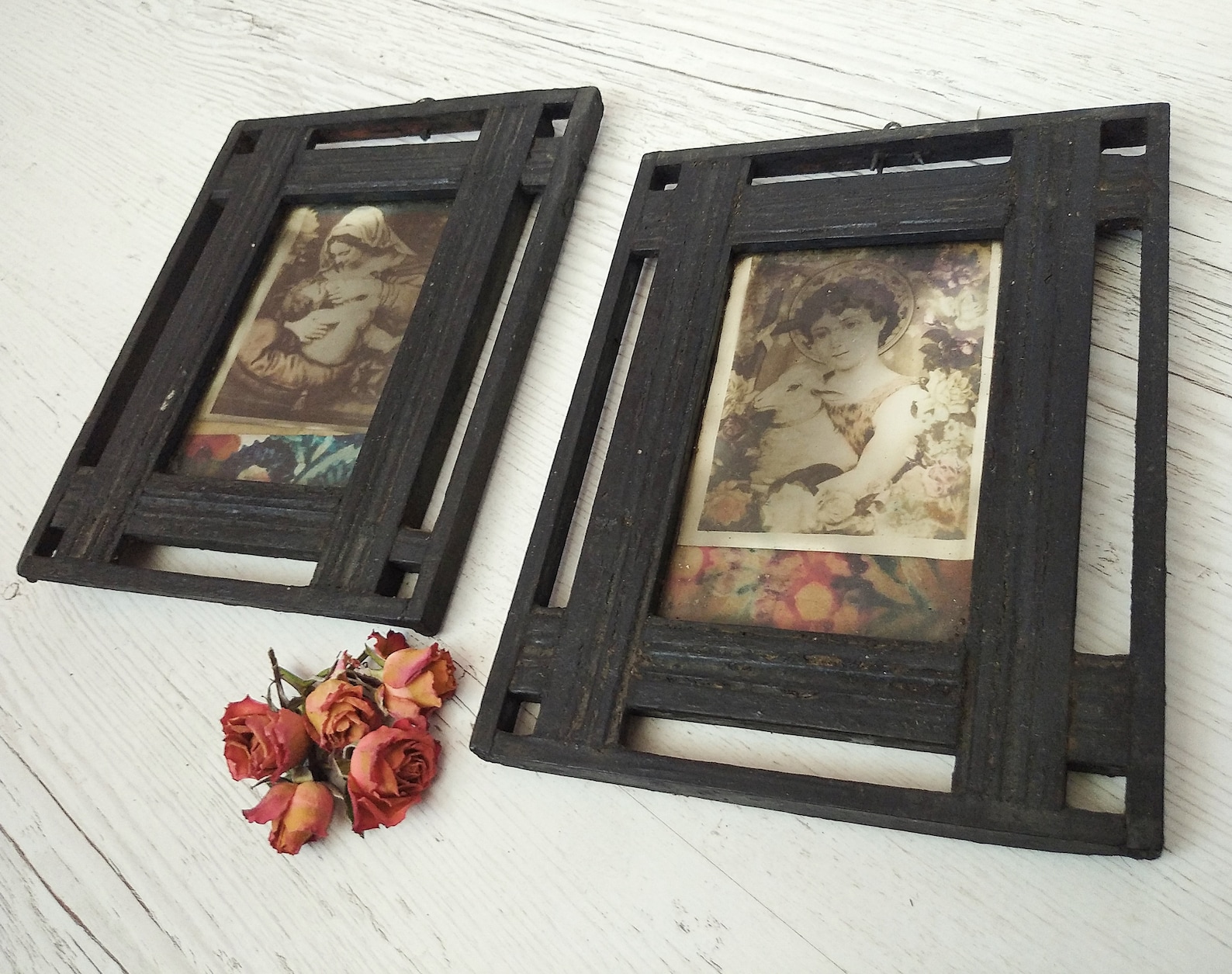 Antique Photo Frames Set Two Wood Frame Set Large Primitive - Etsy