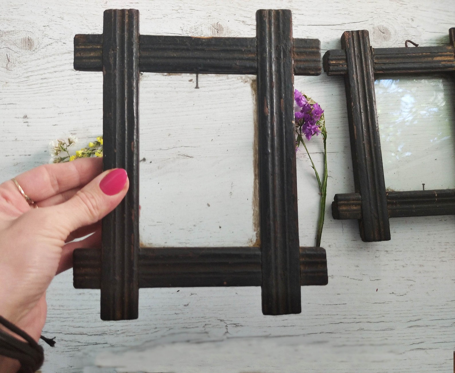 Antique Photo Frames Set of Two Wood Frame Set Large Primitive - Etsy