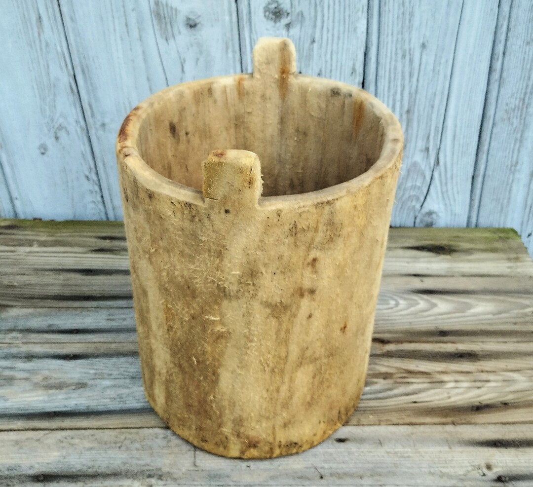 Antique Vase of One Piece Wood Primitive Vase of Solid Wood Rustic Home ...