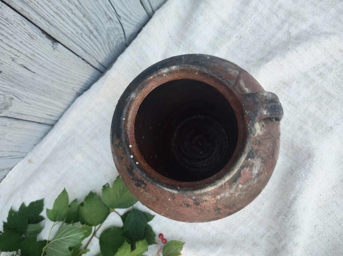 Vintage clay pot Large antique vase Ceramic crock Rustic | Etsy
