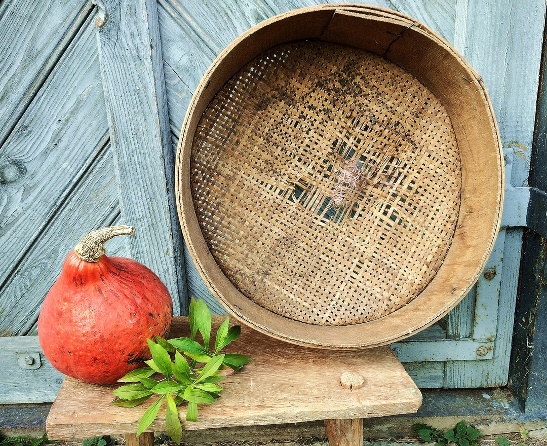 Large Antique Sifter 17" Distressed Wall Decor Wooden Sieve Basket ...