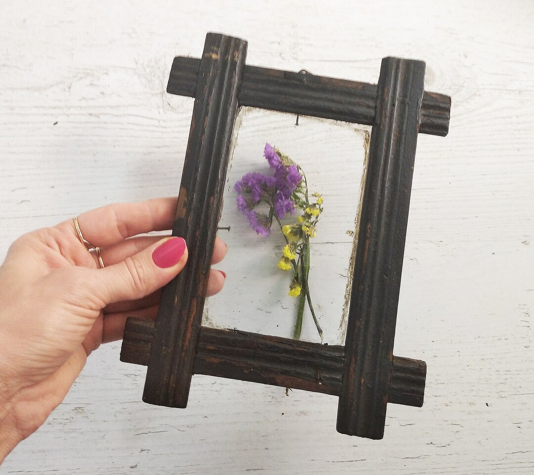 Antique Wood Frame Primitive Photo Frames Rustic Wooden Decor With Hand ...