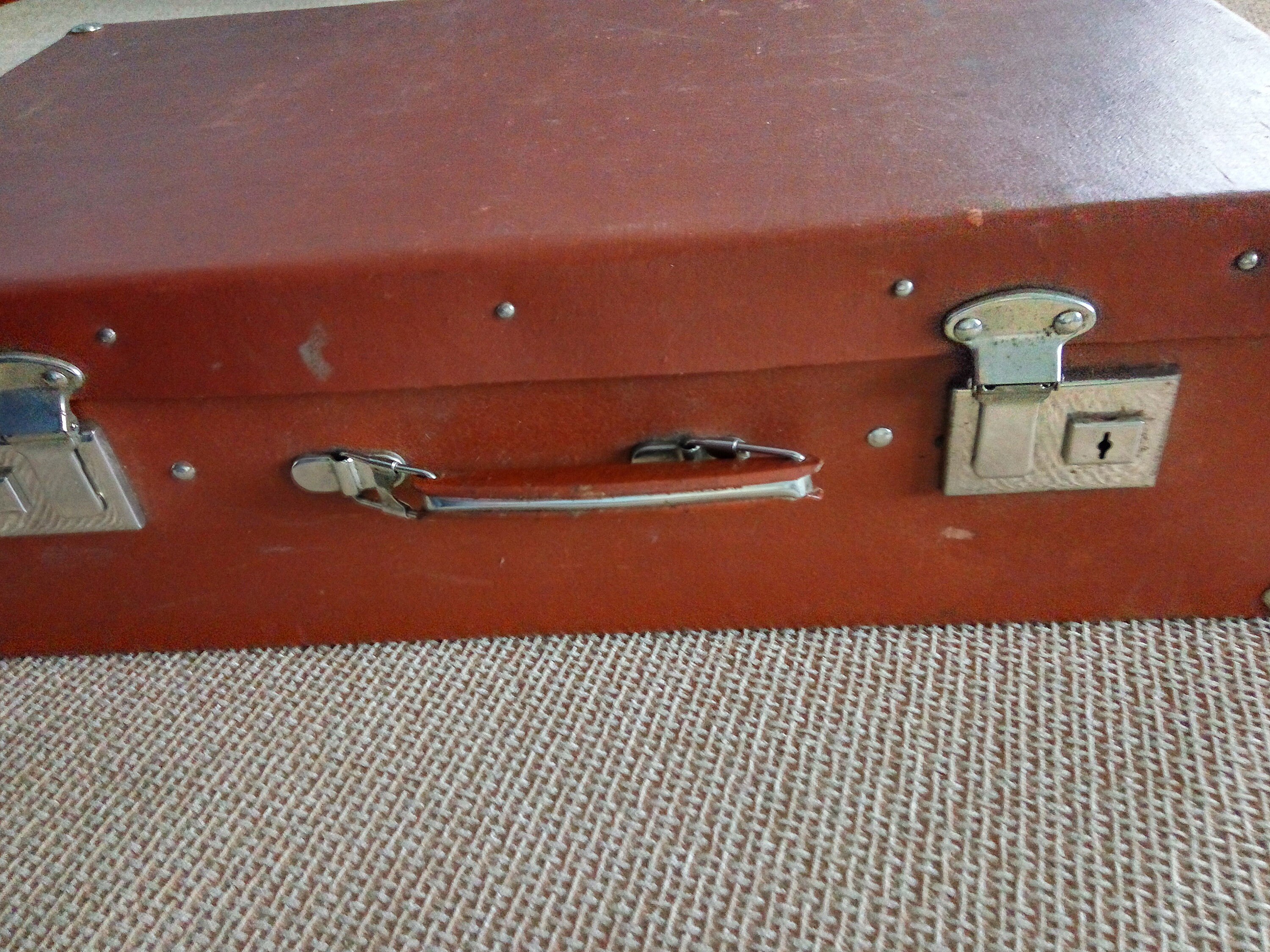 Vintage cardboard suitcase 1950s luggage Brown case Faux | Etsy